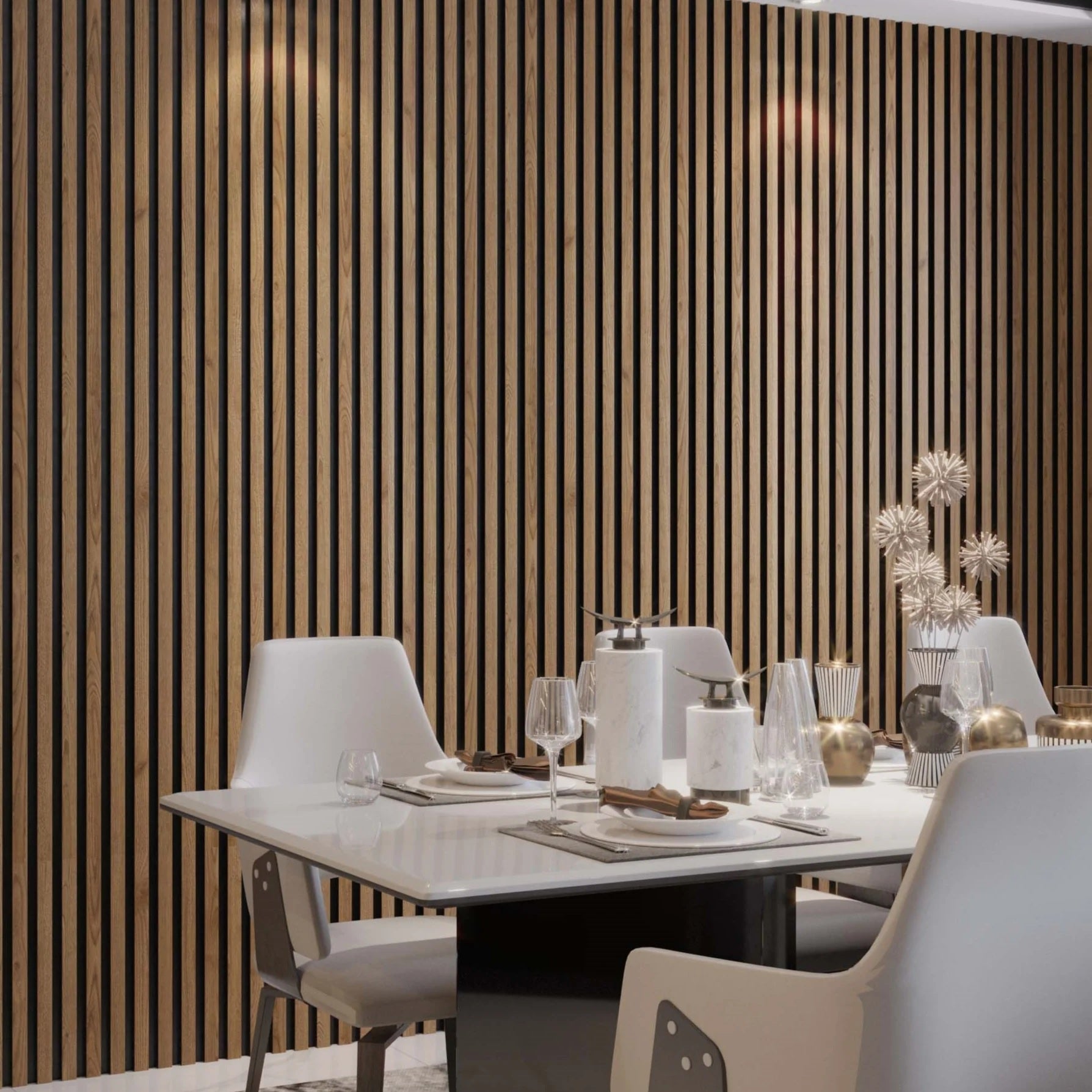 Natural Veneer Slats Wall Panel Walnut – Diollo